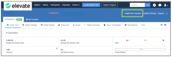 Confirm Budget at Matter level and Publish a scenario – Cael Support